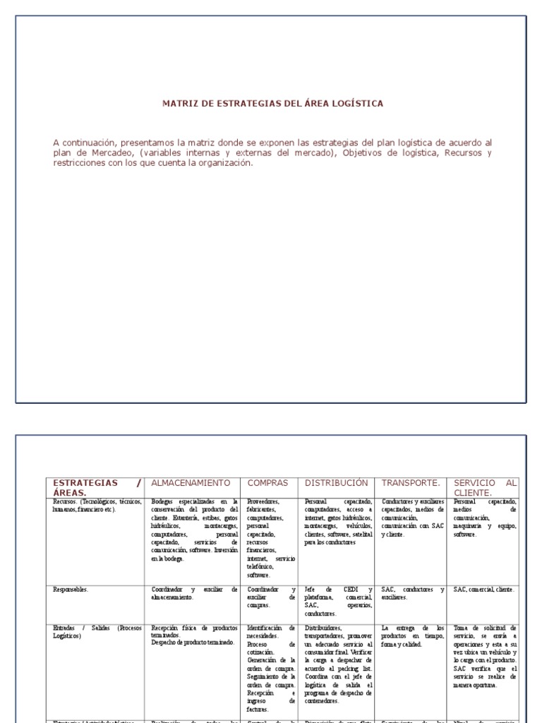 Ejemplo Matriz Gestión Logística | PDF | Logística | Economias