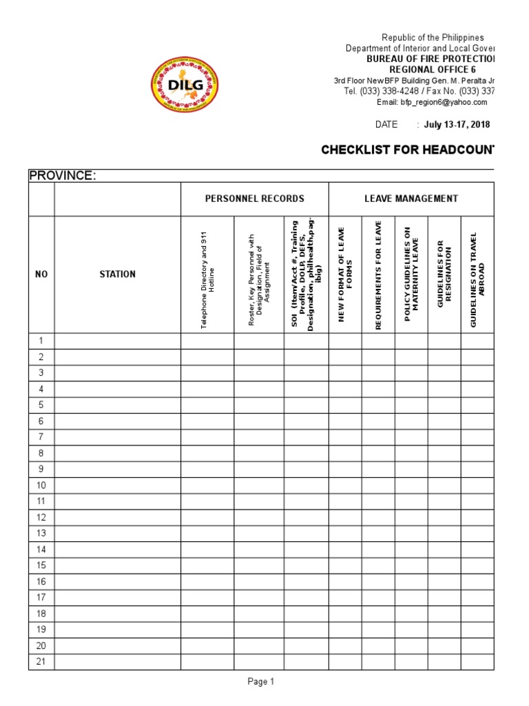 ORSITE Headcount Checklist BFP | PDF | Government