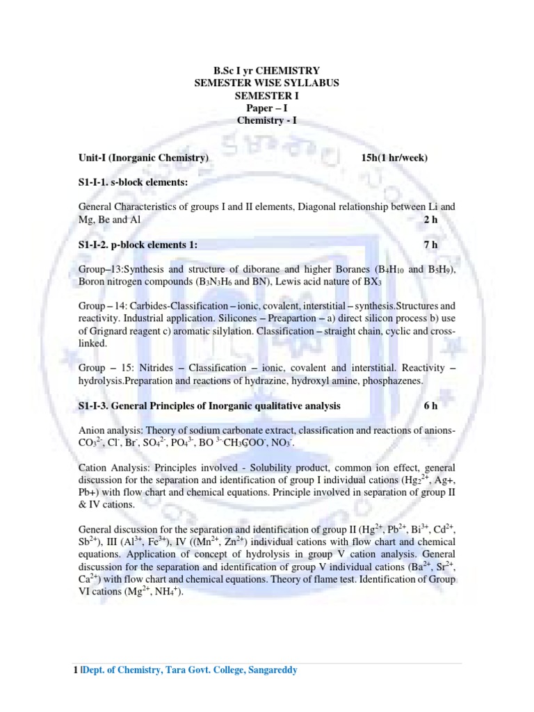 B.SC Chemistry Syllabus PDF | PDF | Coordination Complex | Ester