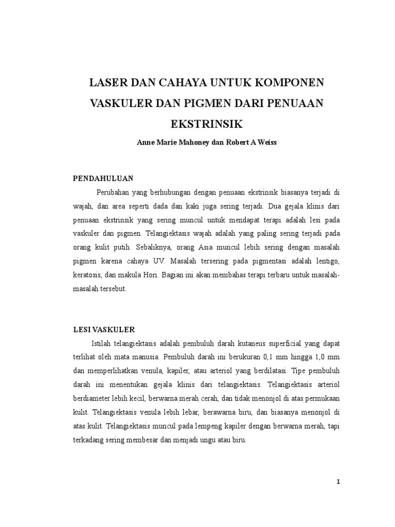 Laser Dan Cahaya Untuk Komponen Vaskuler Dan Pigmen Dari Penuaan ...