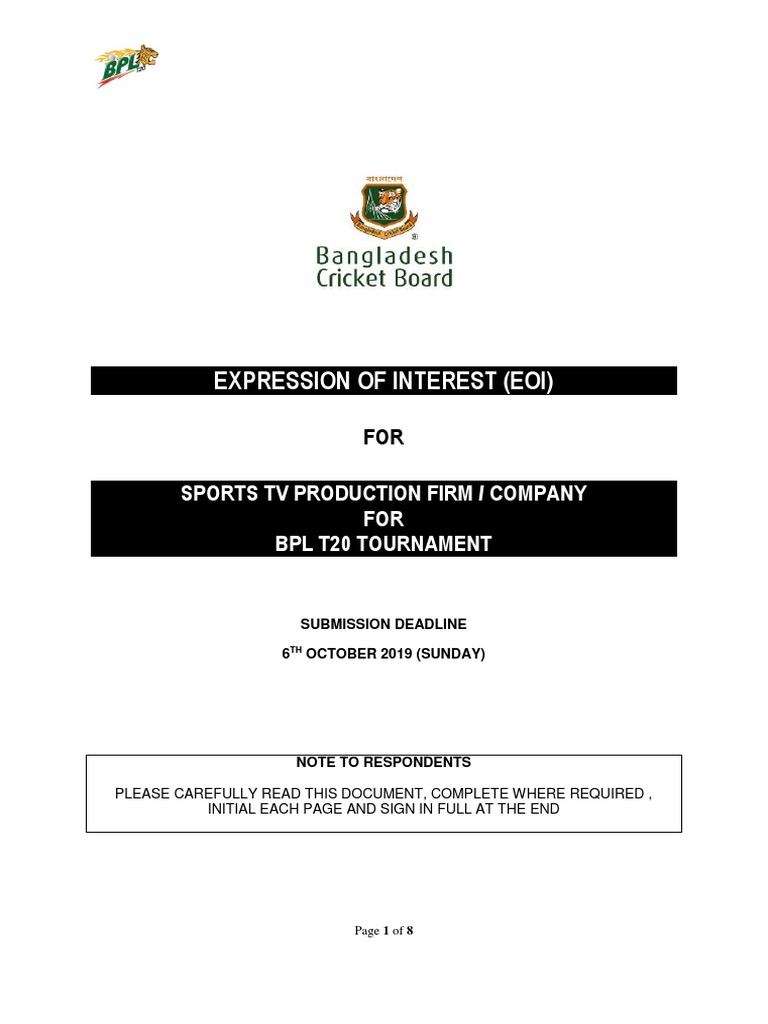General Guideline Eoi Process Hiring Sports TV Production Firm Company ...