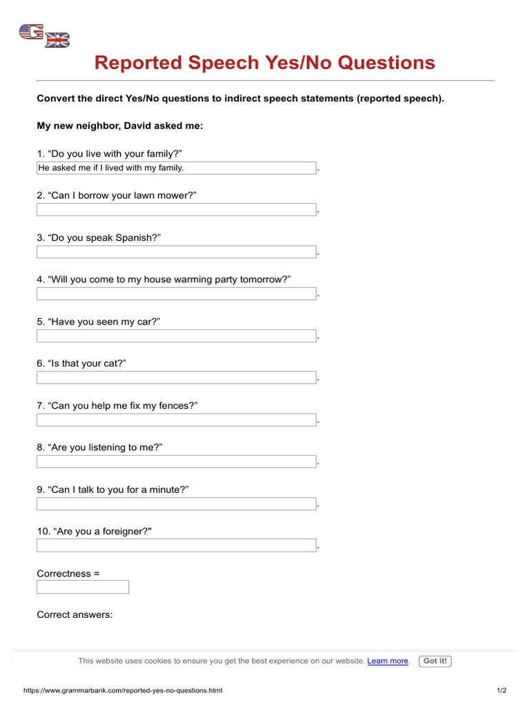 Reported Speech: Yes/No Questions Guide | PDF