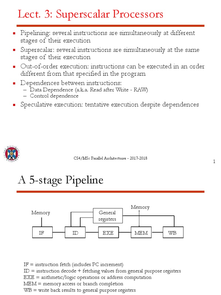 Lect. 3: Superscalar Processors: - Data Dependence (A.k.a. Read After ...