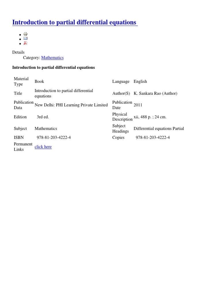 Introduction To Partial Differential Equations: Mathematics | PDF