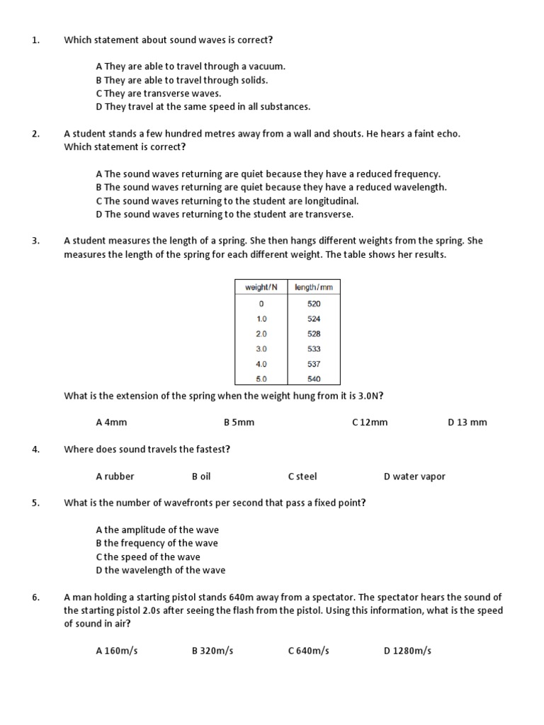 Physics Tutor Worksheet 4 | Waves | Sound