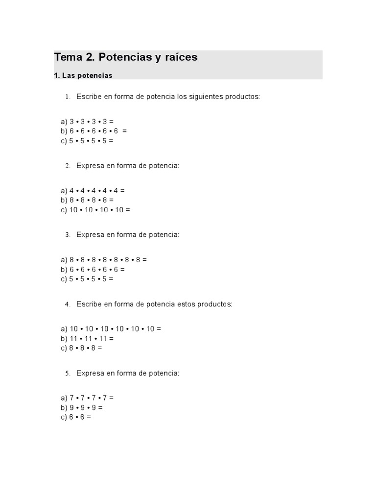 Tema 2. Potencias y Raíces | PDF | Exponenciación | Números