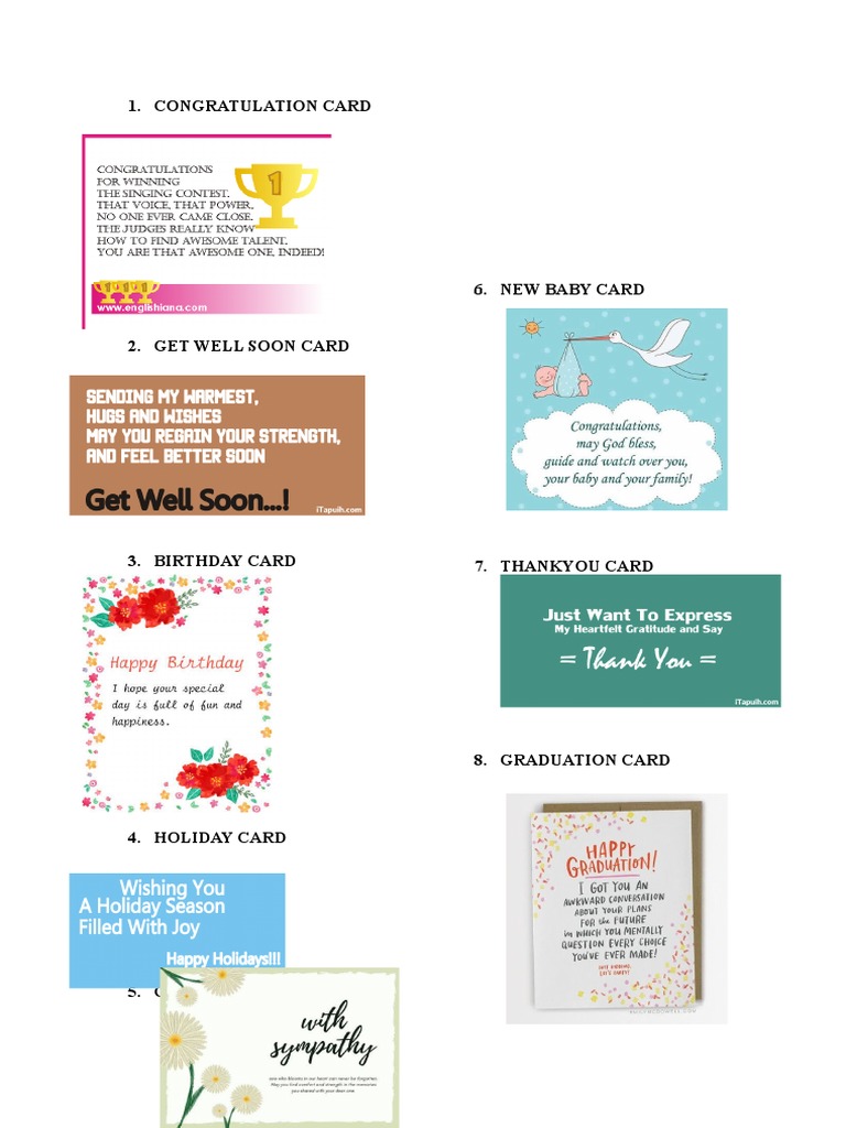 Greeting Card Types List | PDF | Self-Improvement