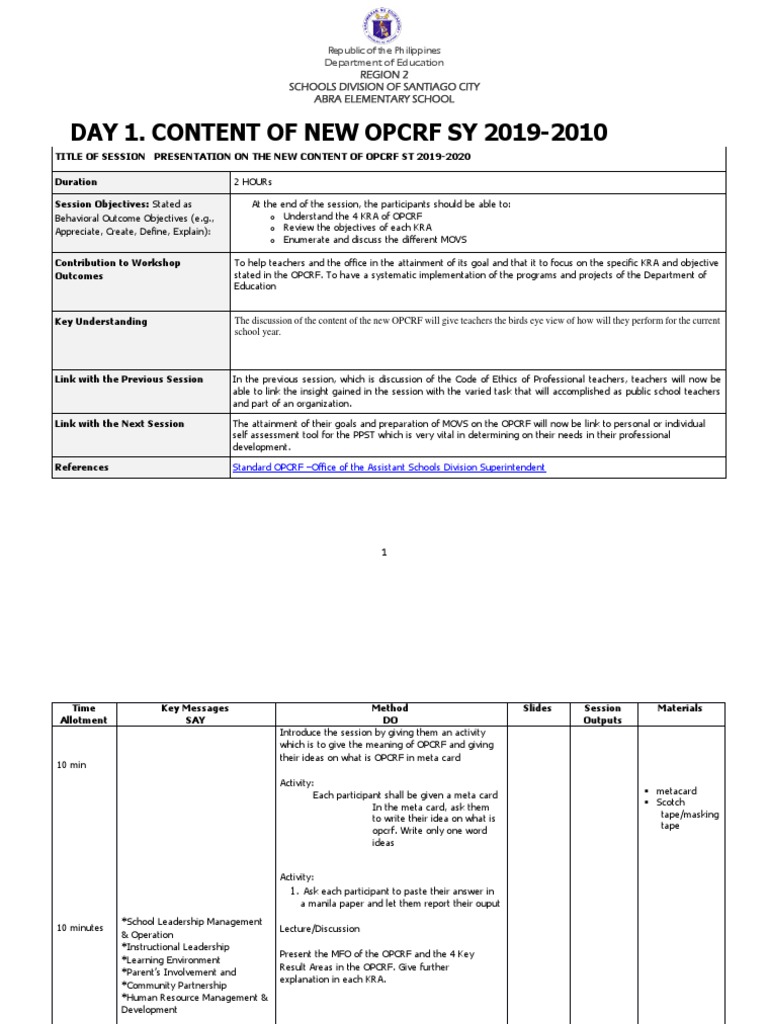 Day 1. Content of New Opcrf Sy 2019-2010 | PDF | Goal | Behavior ...