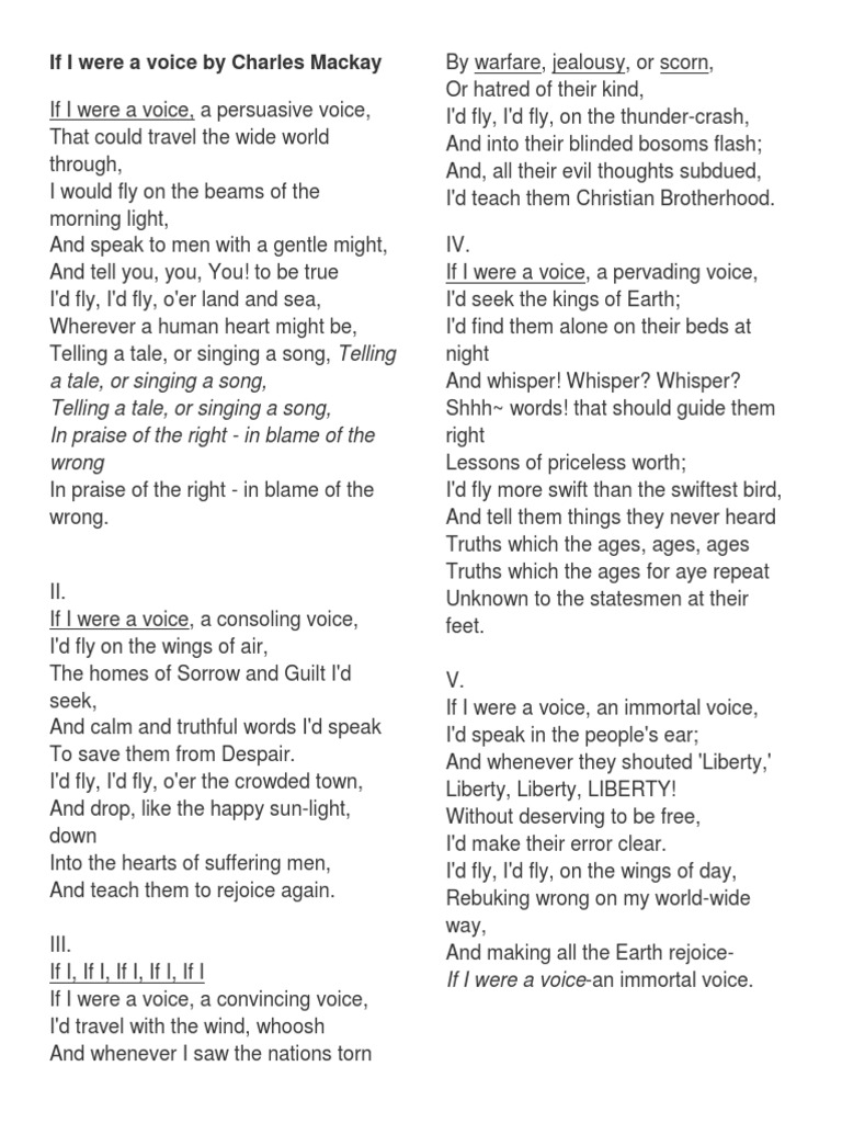 If I Were A Voice by Charles Mackay | PDF