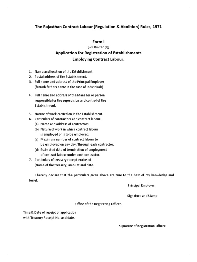 Contract Labour Act Form1 | PDF