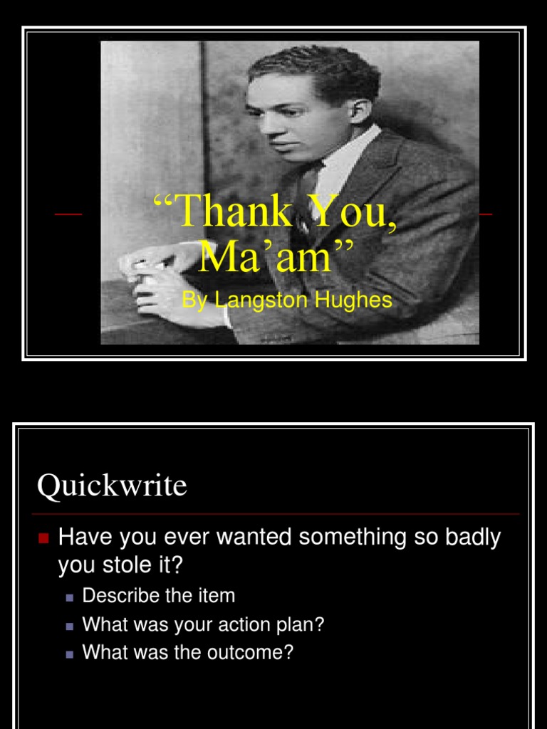 "Thank You, Ma'am": by Langston Hughes | PDF