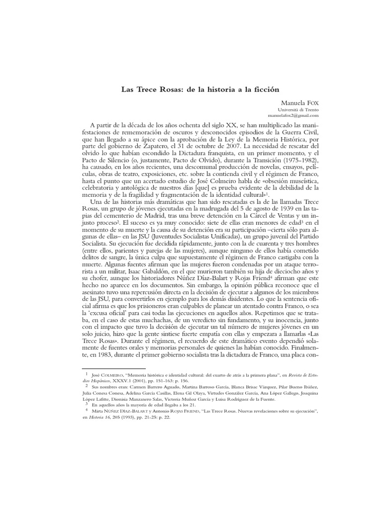 Las Trece Rosas: Historia y Memoria | PDF | Agitación