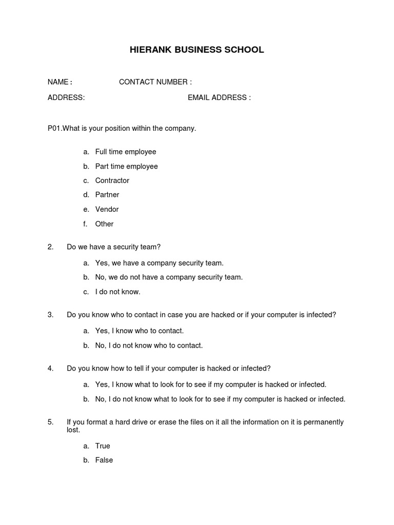 Cybersecurity Awareness Questionnaire | PDF | Antivirus Software ...