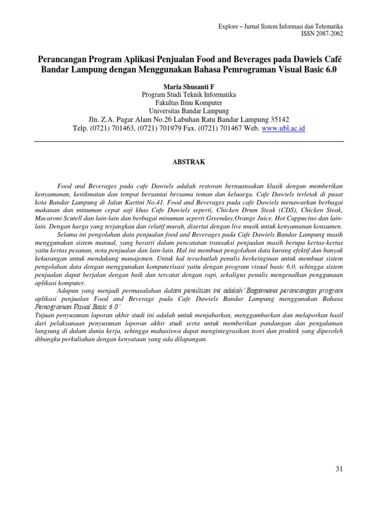 Perancangan Program Aplikasi Penjualan Makanan Pada Restoran Samarinda ...