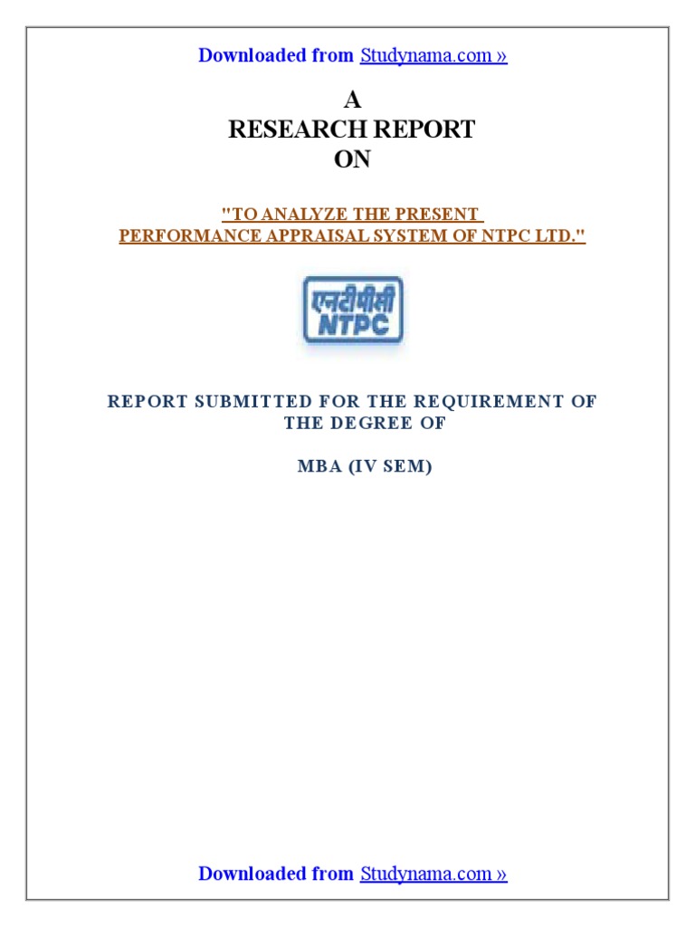 NTPC - MBA HR Project Report - Analysis of Performance Appraisal System ...