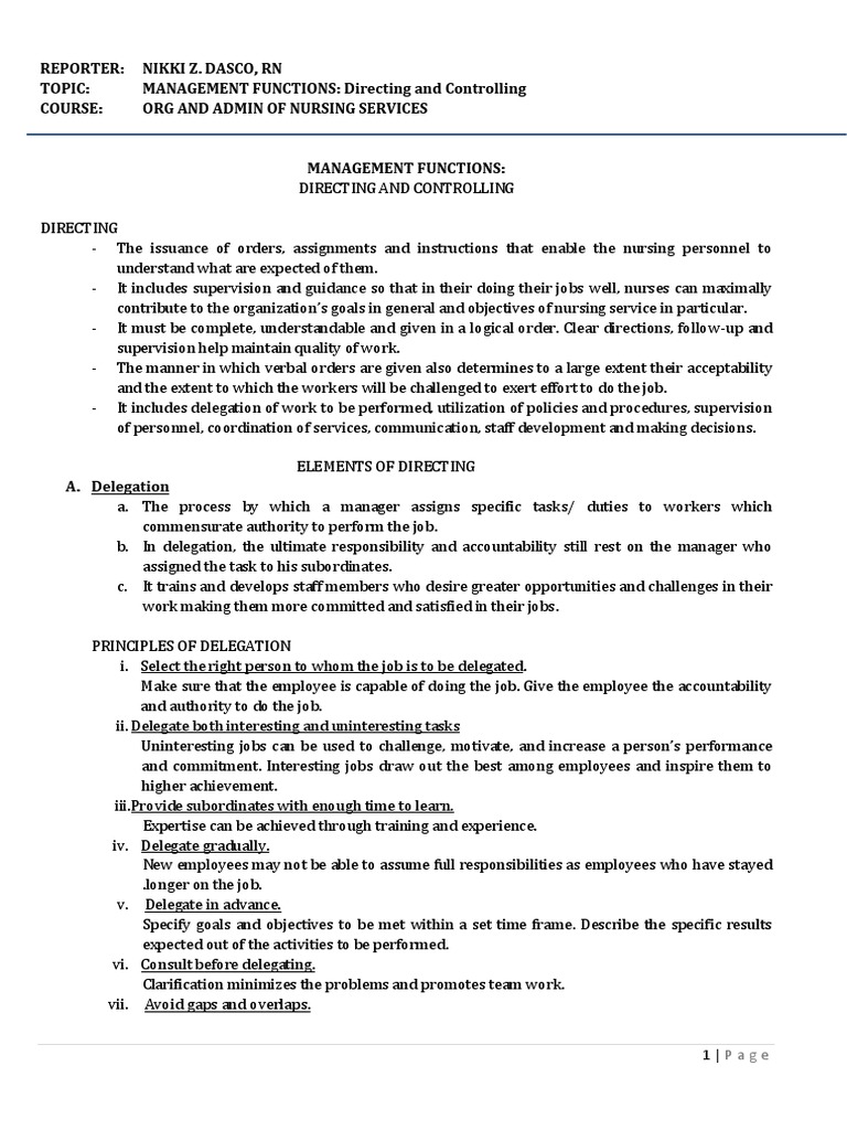 MANAGEMENT FUNCTIONS: Directing and Controlling | PDF | Performance ...