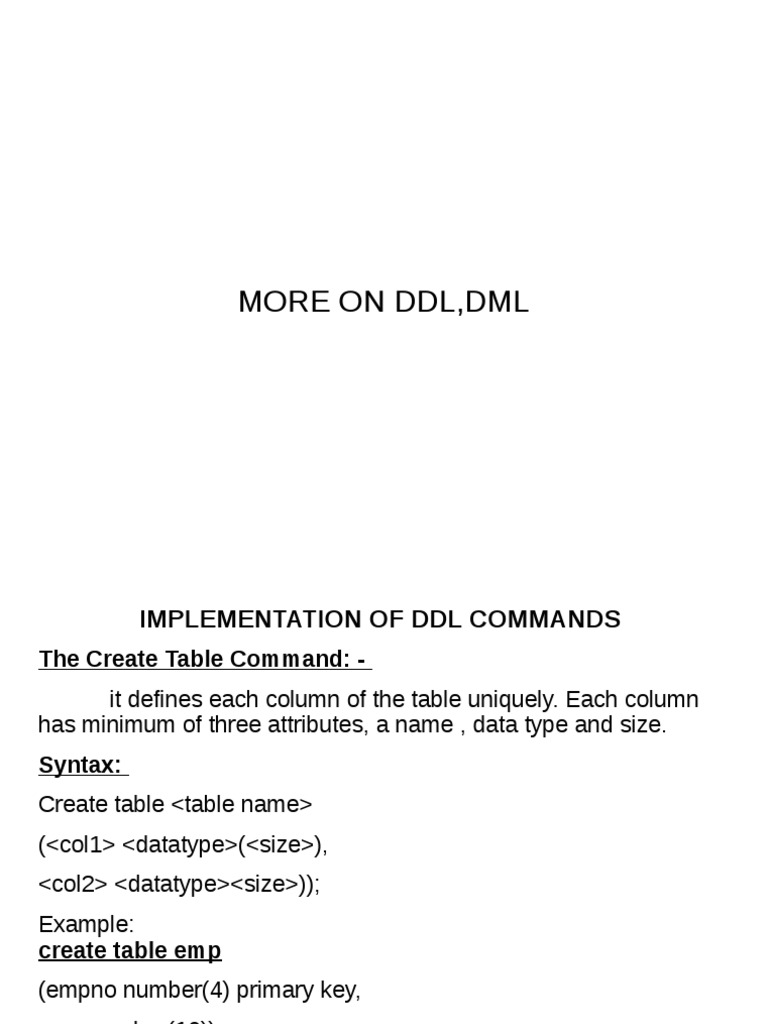 More DDL Commands | PDF | Data Management | Data Model