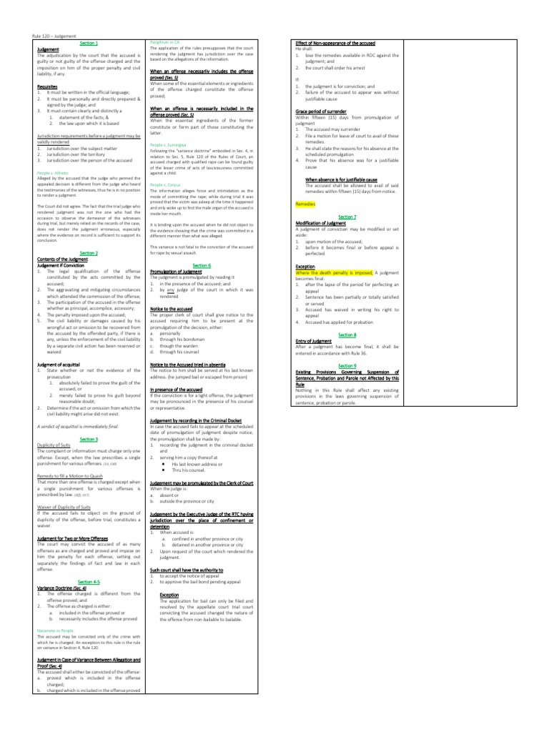 Rule 120 - Judgement | PDF | Judgment (Law) | Bail