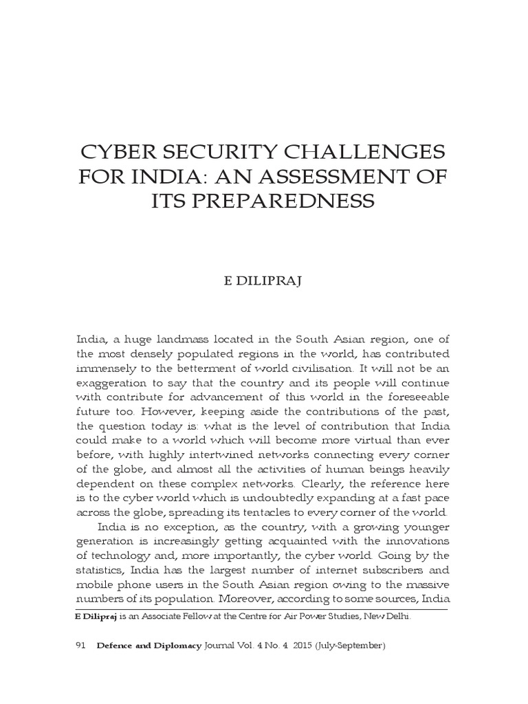 Cyber Security Challenges For India: An Assessment of Its Preparedness ...