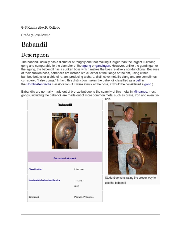 Babandil (Palawan Instrument) | PDF | Percussion Instruments | Musical ...