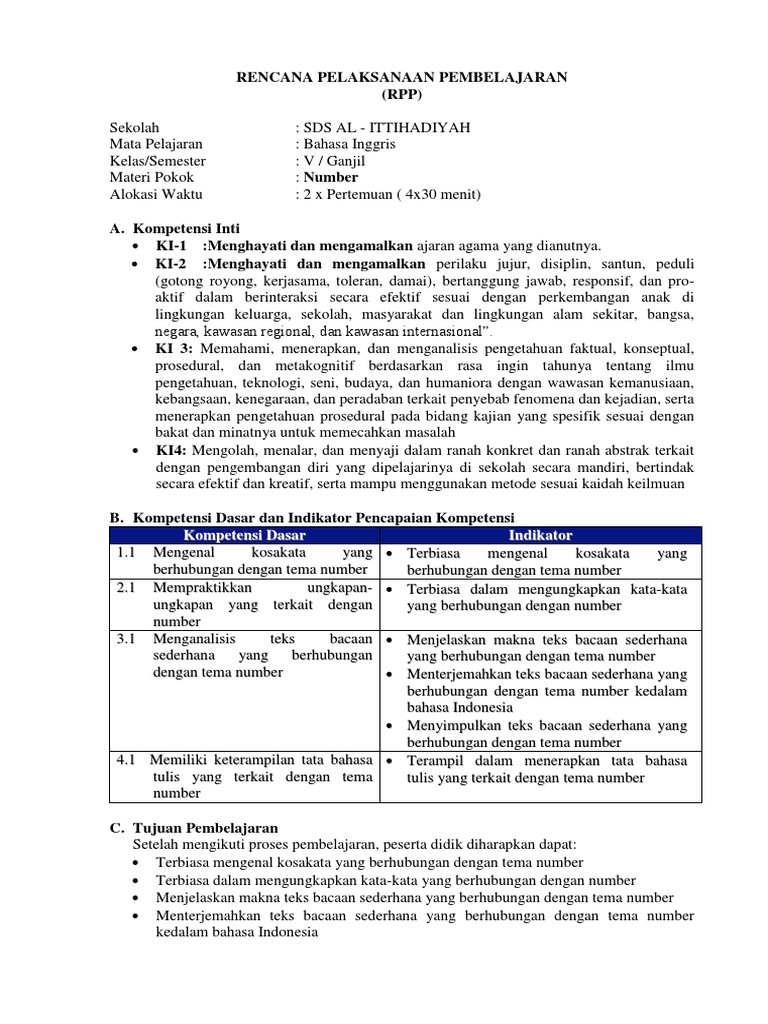 Contoh RPP Kelas 4 SD | PDF