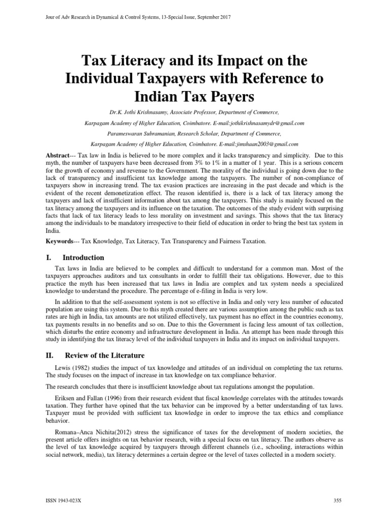 Tax Literacy and Its Impact On The Individual Taxpayers With Reference ...