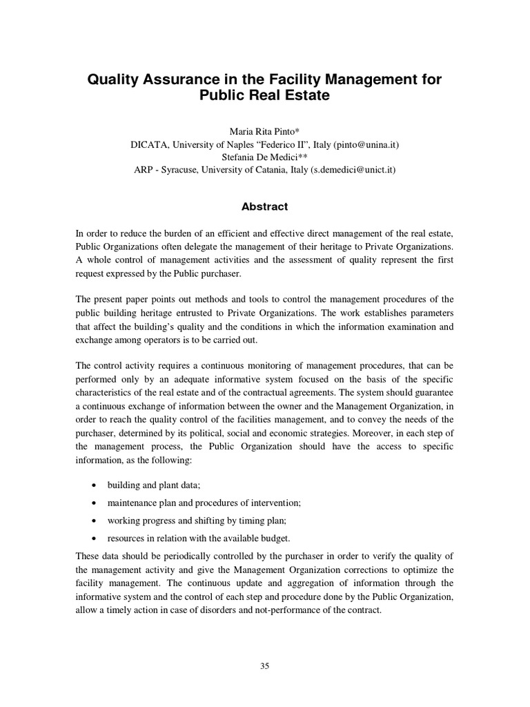 Quality Assurance in The Facility Management For Public Real Estate ...
