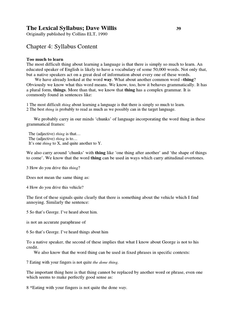 Chapter 4: Syllabus Content: The Lexical Syllabus Dave Willis | PDF | Semantics | Question