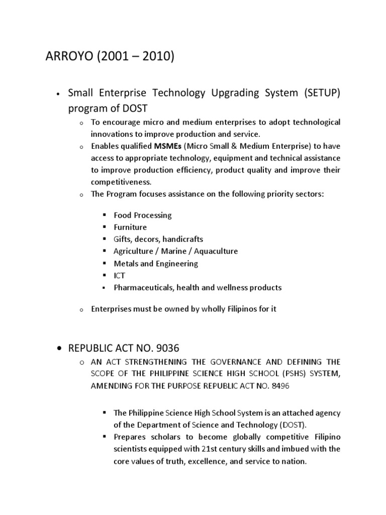 ARROYO (2001 - 2010) : Small Enterprise Technology Upgrading System ...