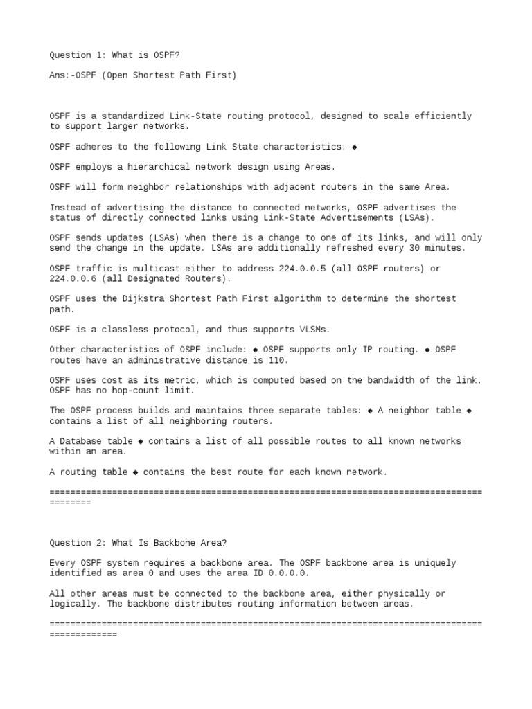 OSPF Questions | PDF | Routing | Network Layer Protocols