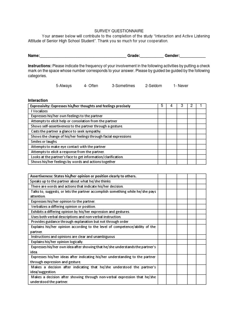 Survey Questionnaire | PDF | Nonverbal Communication | Cognitive Science
