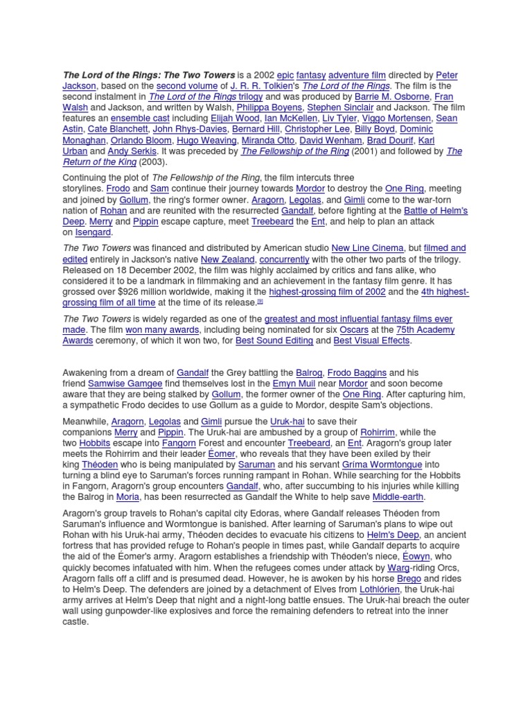 The Lord of The Rings - The Two Towers | PDF | High Fantasy Novels ...