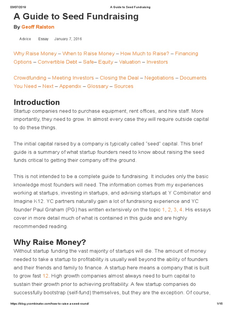 A Guide To Seed Fundraising | PDF | Angel Investor | Venture Capital