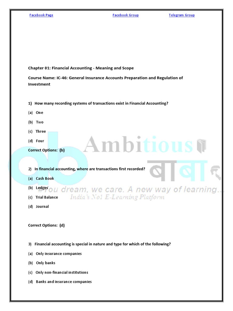 Chapter 01: Financial Accounting - Meaning and Scope Course Name: IC-46 ...