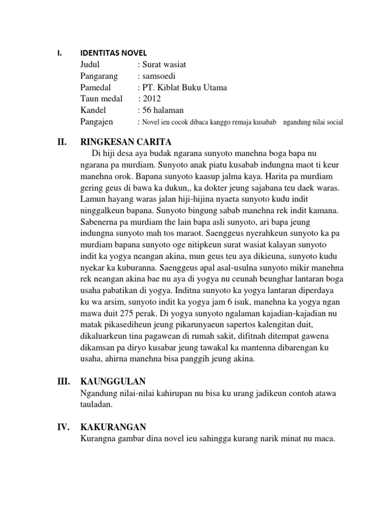I. Identitas Novel: Novel Ieu Cocok Dibaca Kanggo Remaja Kusabab ...