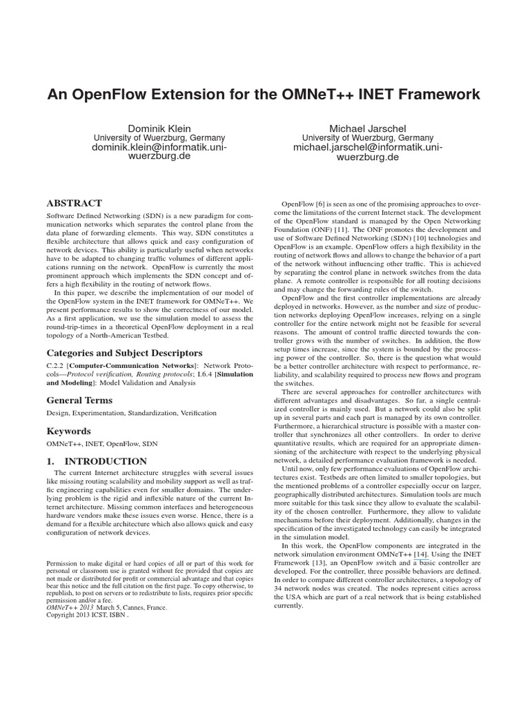 An OpenFlow Extension For The OMNeT INET | PDF | Network Switch | Computer Network