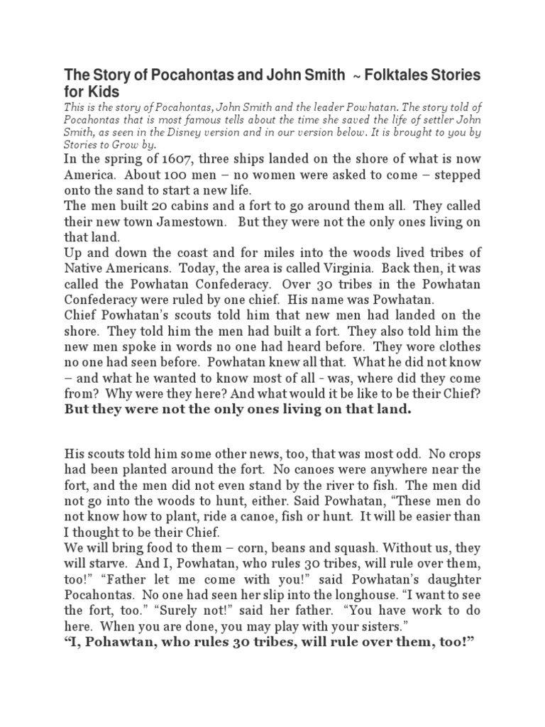 The Story of Pocahontas and John Smith | PDF