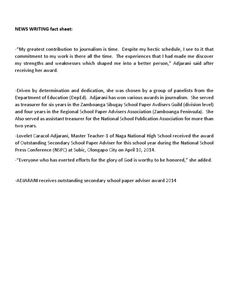 News Writing Fact Sheet Pdf