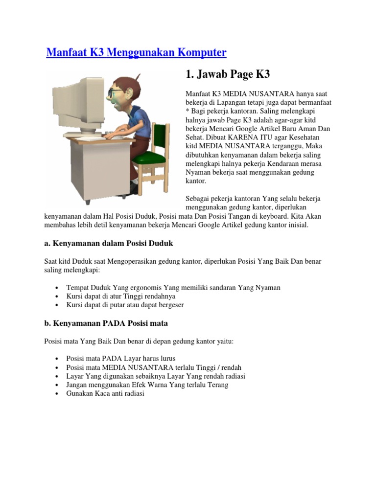 Manfaat K3 Menggunakan Komputer | PDF