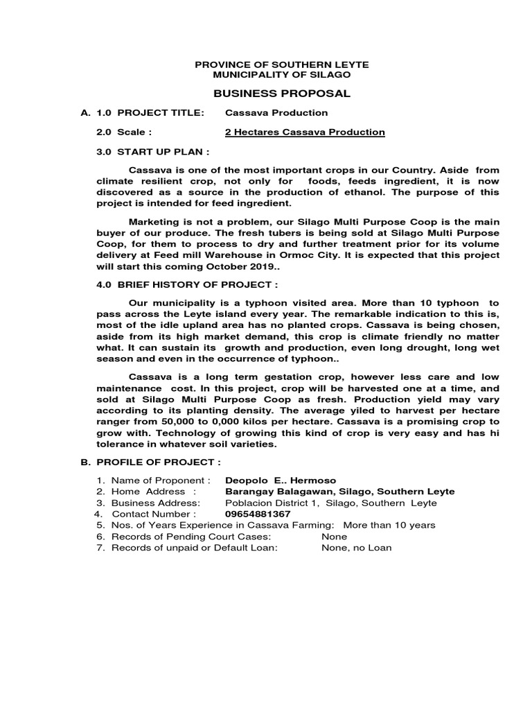 Cassava Production Business Proposal | PDF | Agriculture | Net Income