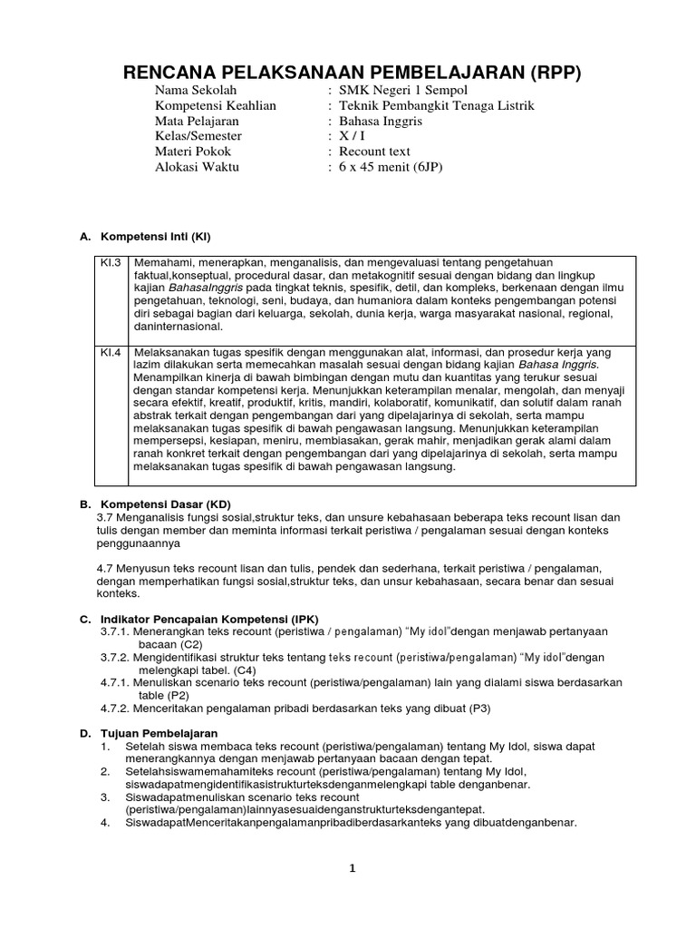 RPP Descriptive Text | PDF | Karier & Perkembangan | Sains & Matematika