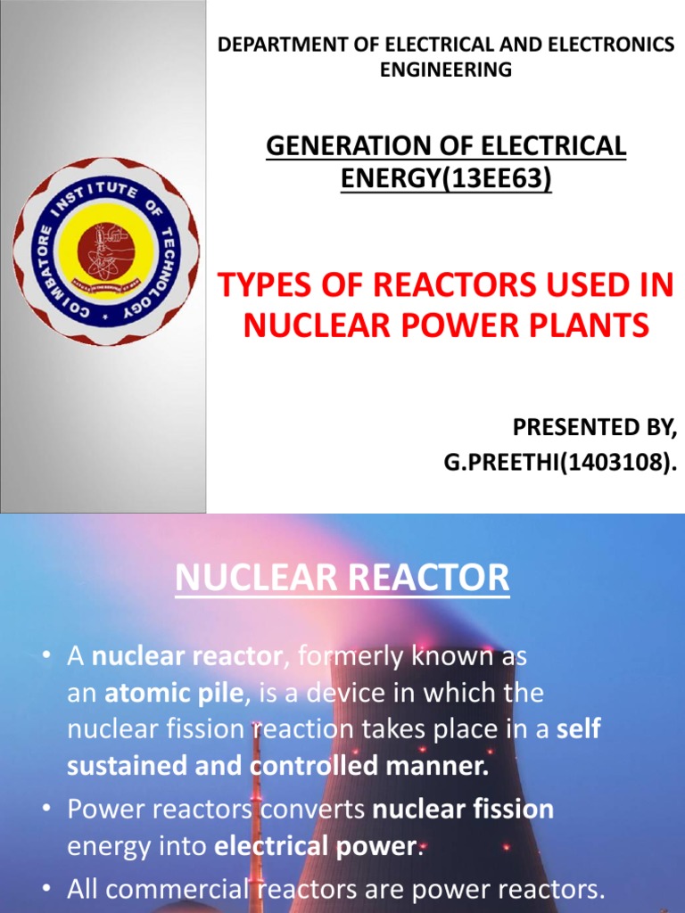 Types of Reactors Used in Nuclear Power Plants: Generation of ...