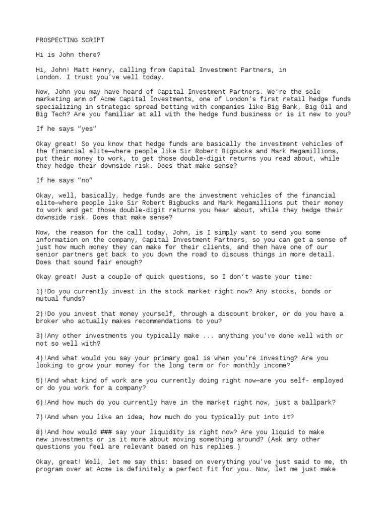 Hedge Fund Script | PDF | Hedge Fund | Hedge (Finance)