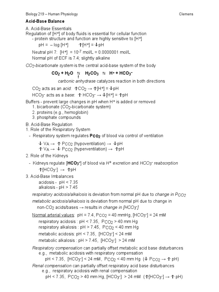 Acid-Base Balance in Human Physiology | PDF | Science & Mathematics