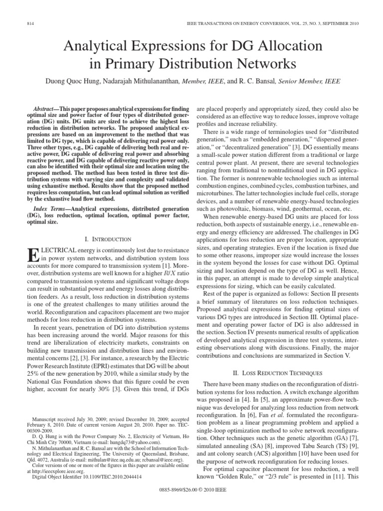 Analytical Expressions For DG Allocation in Primary Distribution Networks | Download Free PDF ...