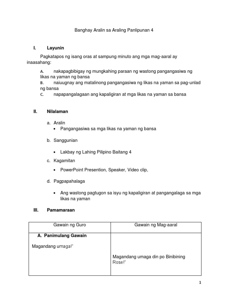 Pangangasiwa Sa Likas Na Yaman Lesson Plan Sa AP 4 Aralin 7 | PDF
