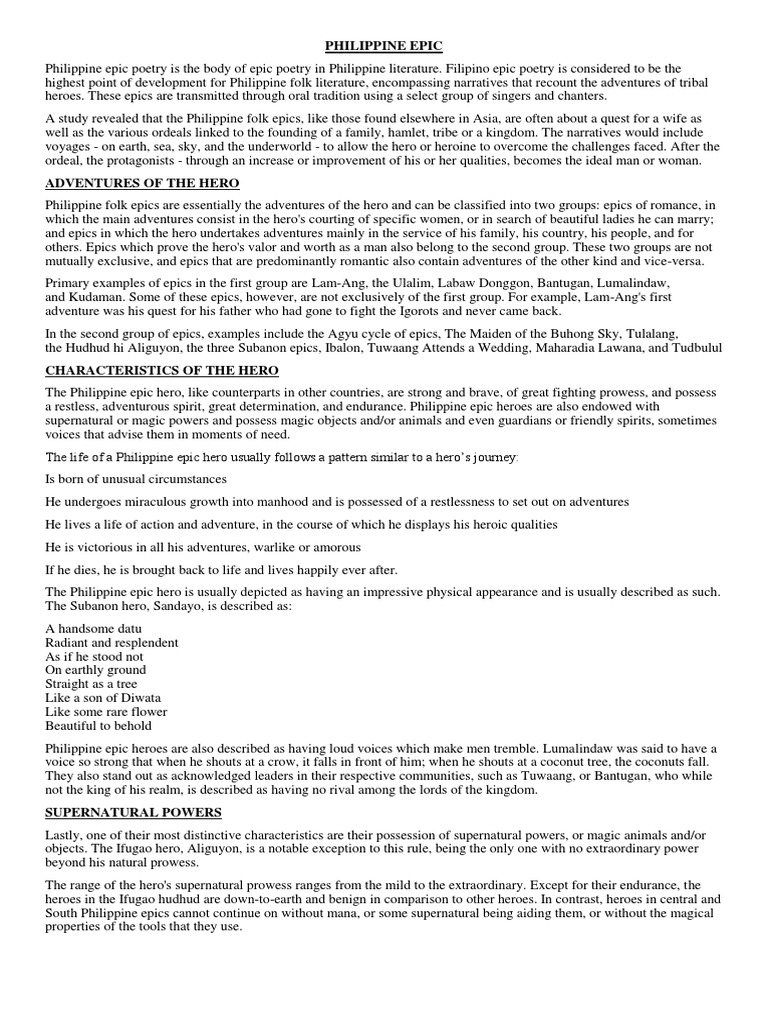 Philippine Epic | PDF | Traditional Stories | Cultural Anthropology