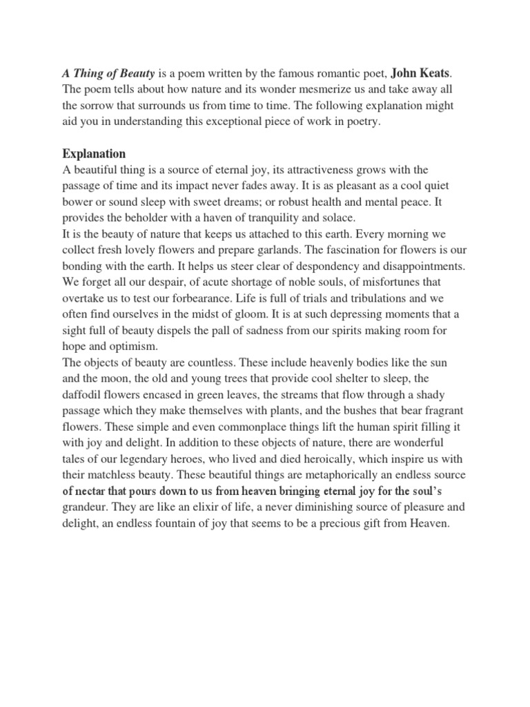 A Thing of Beauty | PDF | Suffering | John Keats