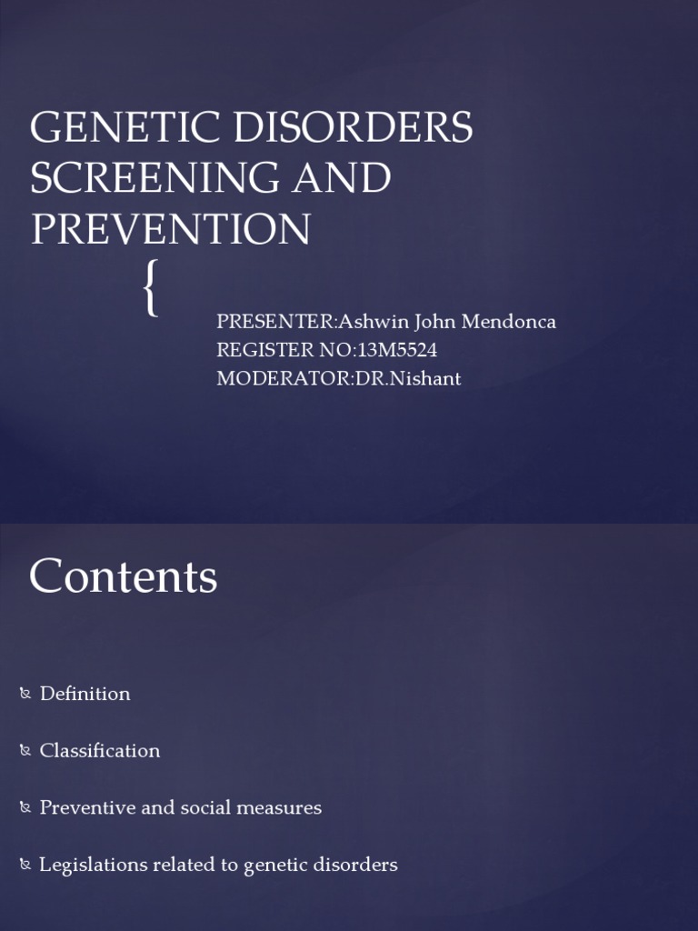 Genetic Disorders Screening and Prevention | PDF | Genetic Disorder ...