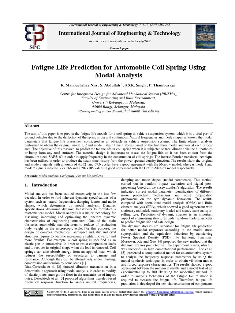 Fatigue Life Prediction For Automobile Coil Spring Using Modal Analysis ...